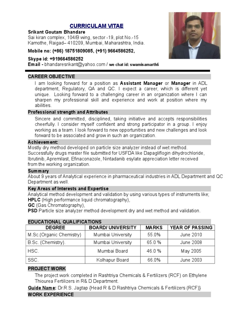 Shree CV - 2019 | Download Free PDF | Verification And Validation | High Performance Liquid ...