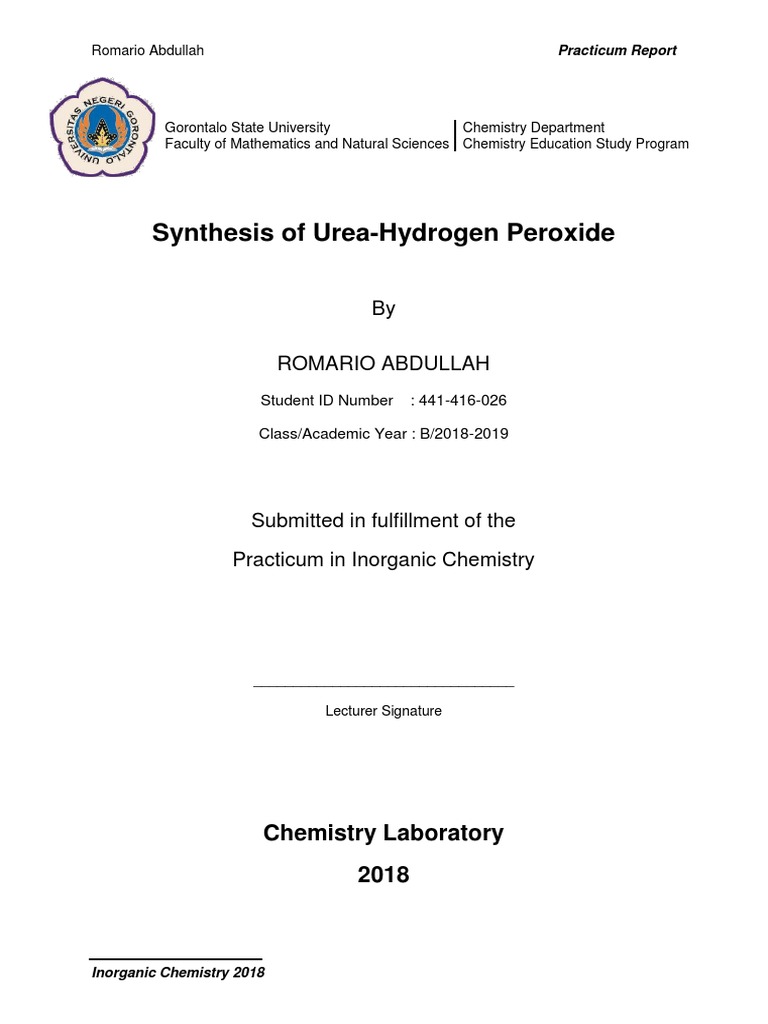 Synthesis of Urea-Hydrogen Peroxide: Chemistry Laboratory 2018 ...