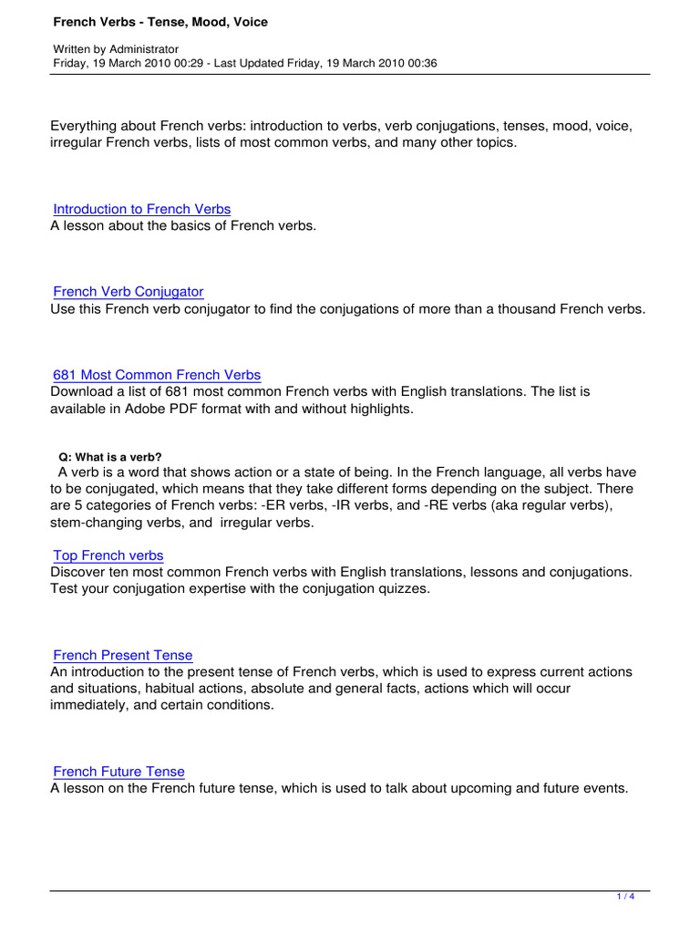 Introduction To French Verbs | PDF | Grammatical Tense | Grammatical ...