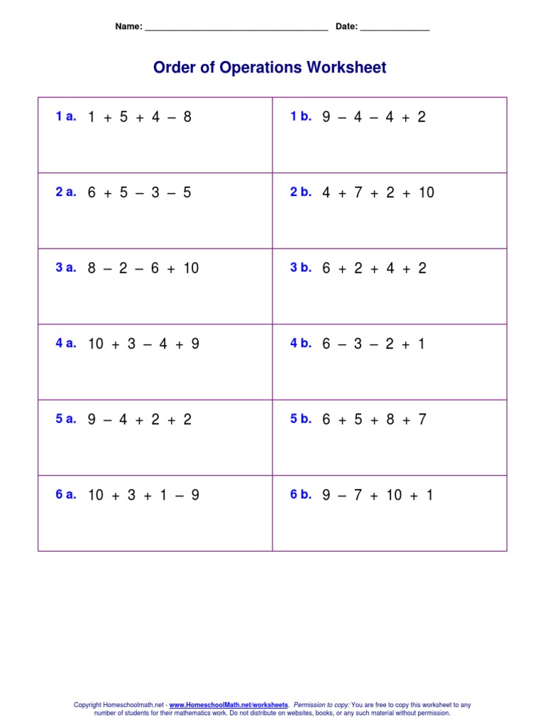Order of Operations Worksheet | PDF | Computers