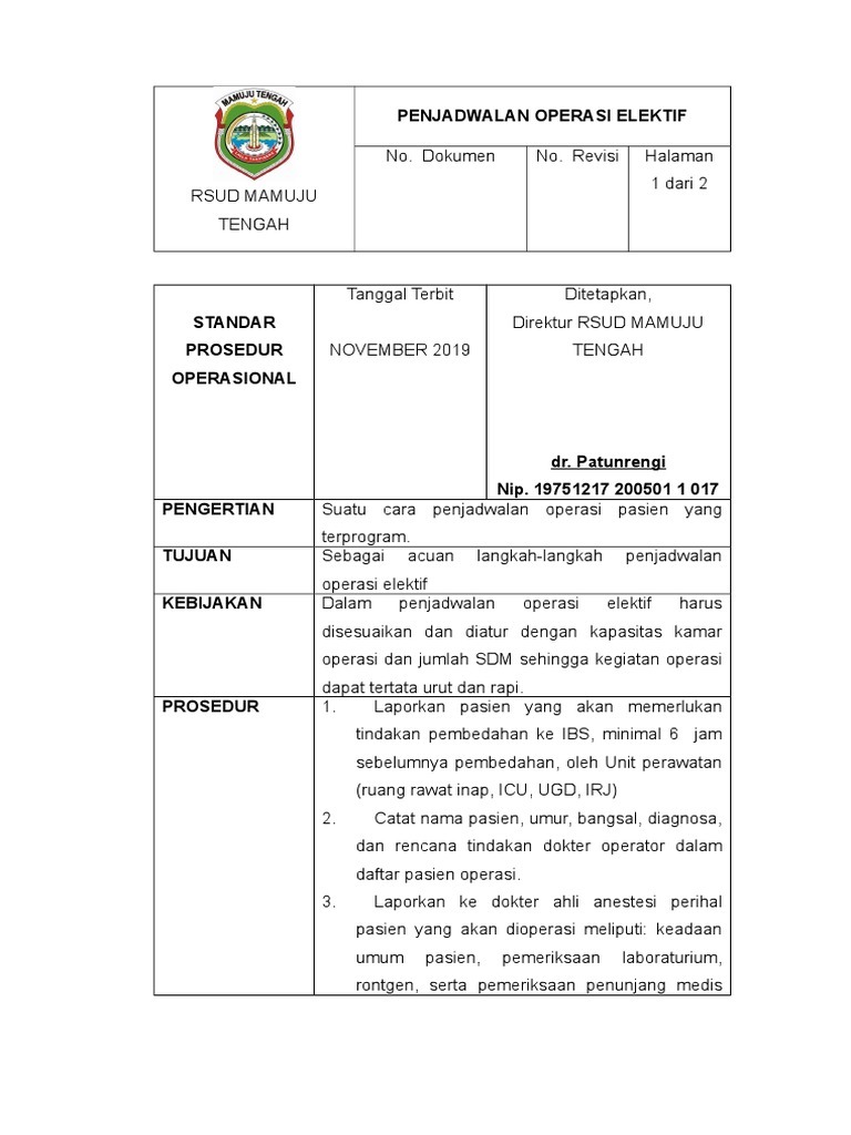 Sop Persiapan Operasi Elektif | PDF