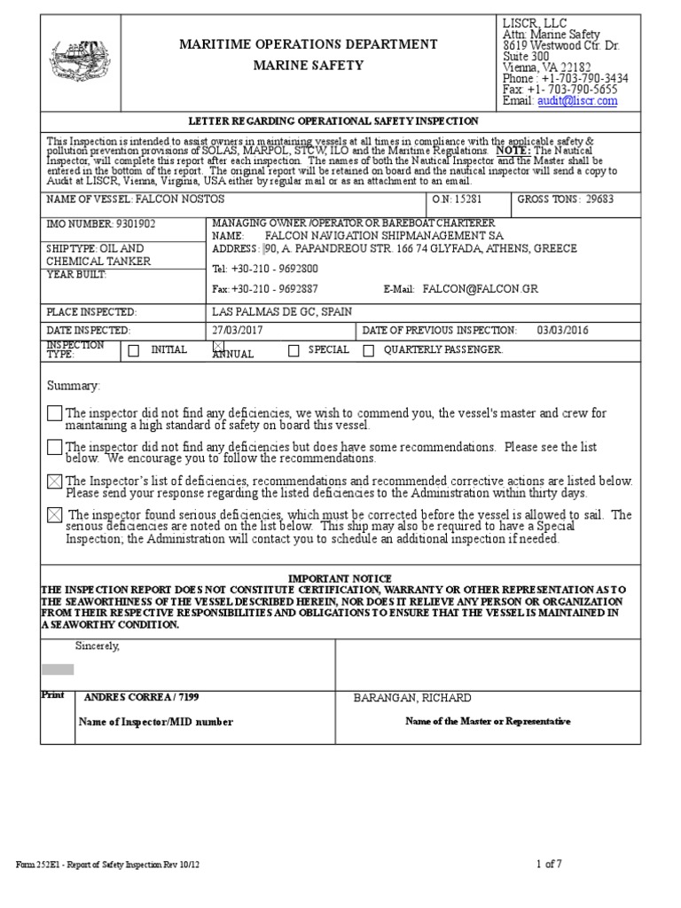 Liberia Form Inspection | PDF | Navigation | Sailor