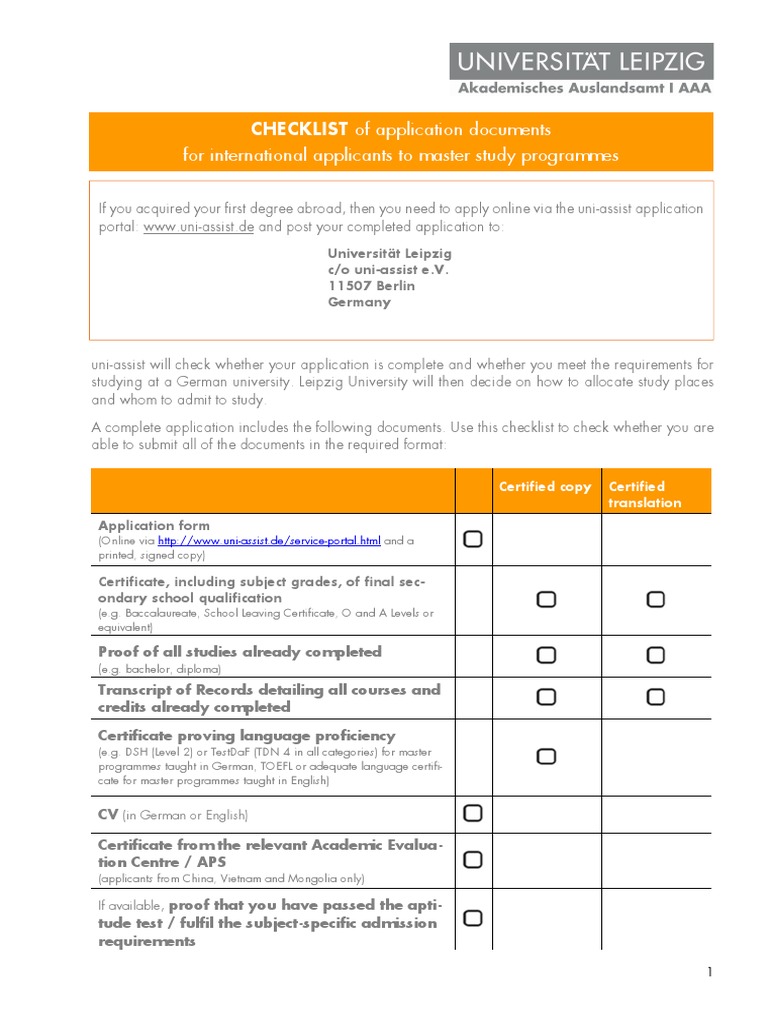 Master Application Checklist | PDF | Academic Degree | University And ...