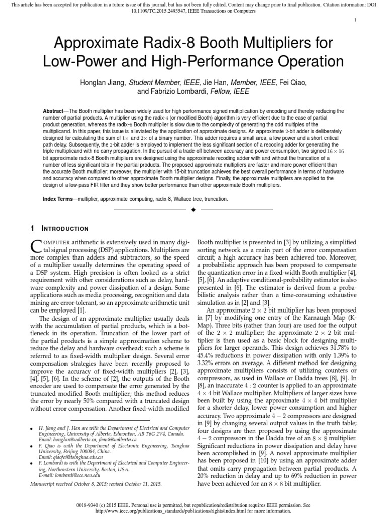 Approximate Radix-8 Booth Multipliers | PDF | Multiplication | Digital ...