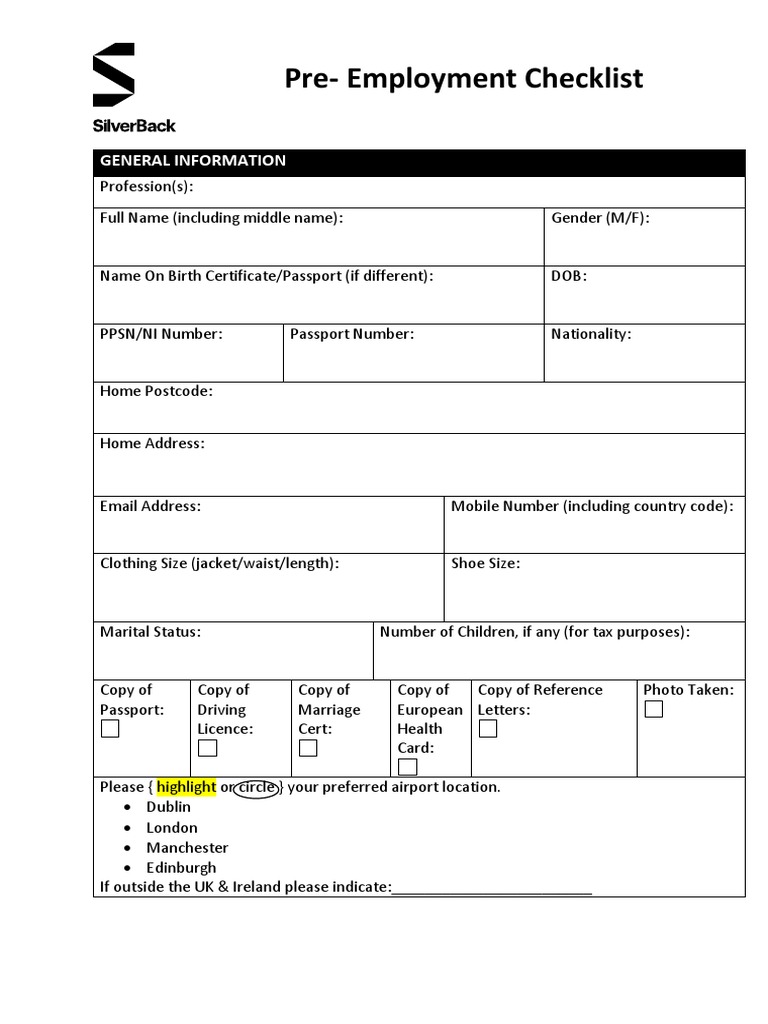 Pre-Employment Checklist Template | PDF