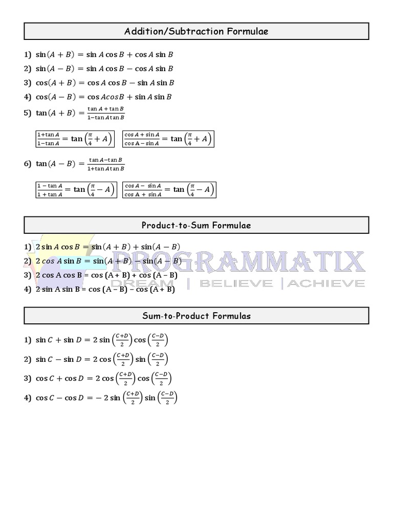 Trignometry Formulas | PDF | Lie Groups | Physics