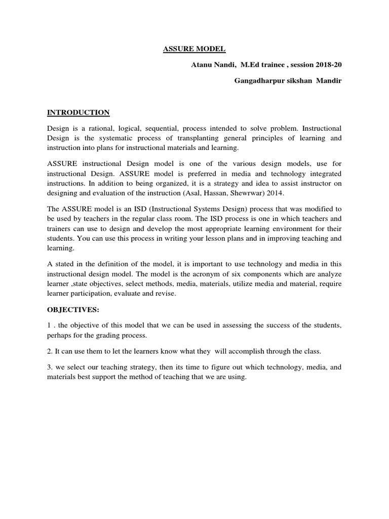 Assure Model Atanu Nandi, M.Ed Trainee, Session 2018-20 Gangadharpur ...