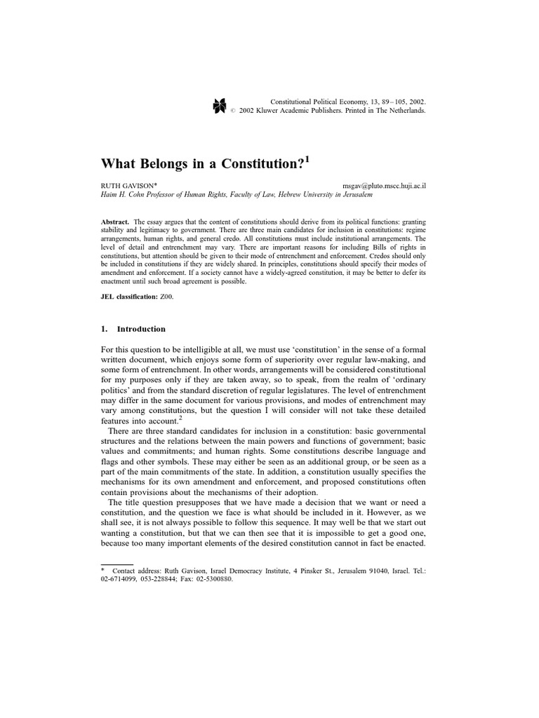 Essential Elements of a Constitution | PDF | Constitution | Judicial Review