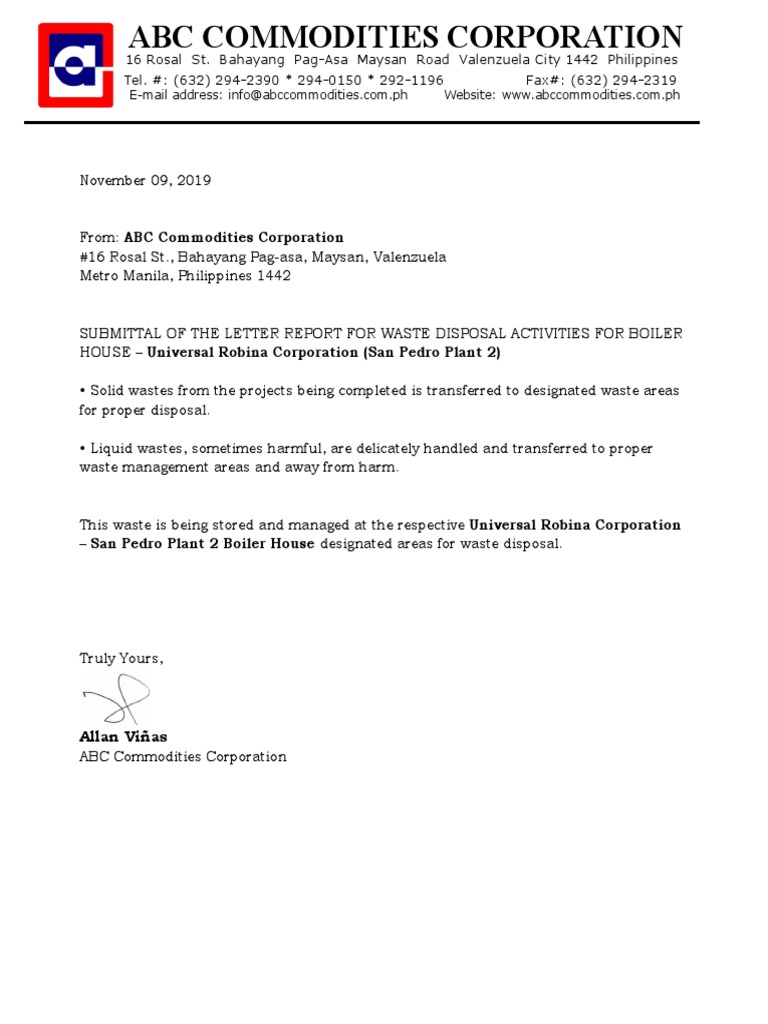 15 Waste Management Letter | PDF