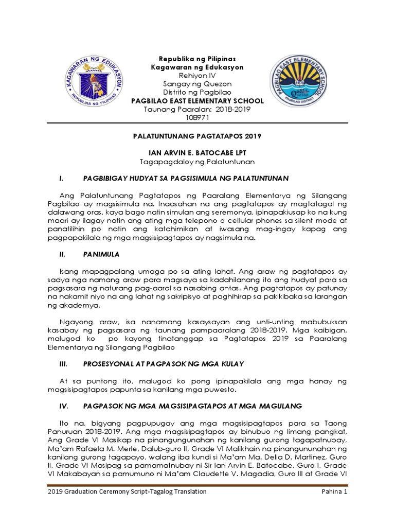 Graduation Script Fil | PDF