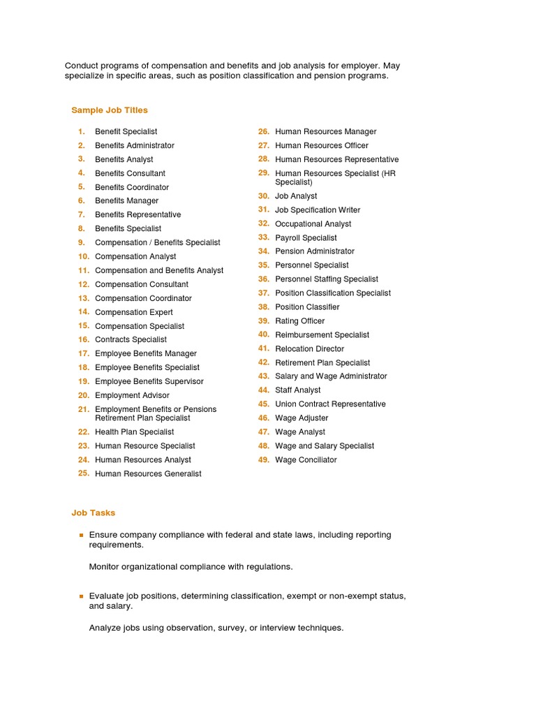 Sample Job Titles | PDF | Employment | Human Resource Management