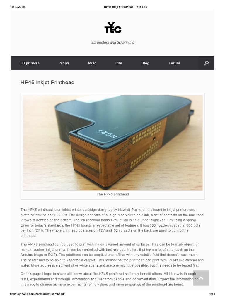 HP45 Inkjet Printhead - Ytec 3D | PDF | Printer (Computing) | Field ...