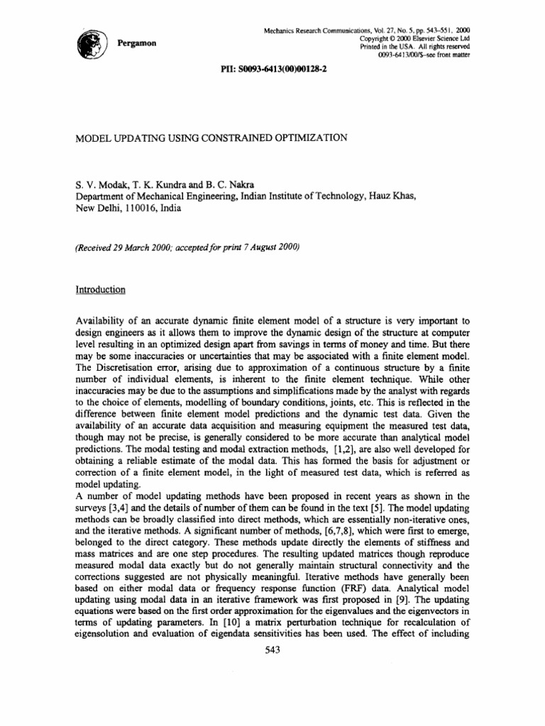 Model Updating Using Constrained Optimization Pdf Mathematical Optimization Eigenvalues