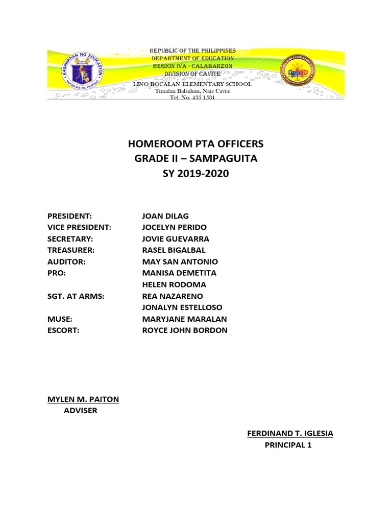 Homeroom PTA Officers for SY 2019-2020: A Comprehensive Listing of ...