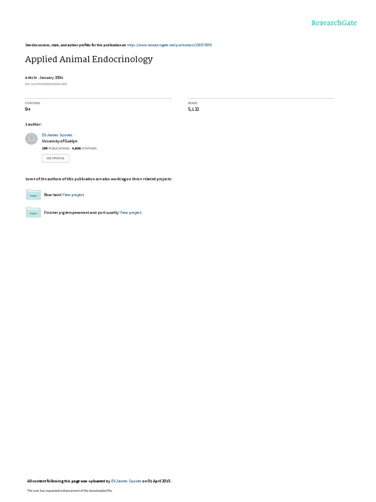 Applied Animal Endocrinology: January 2004 | PDF | Hormone | Endocrine ...