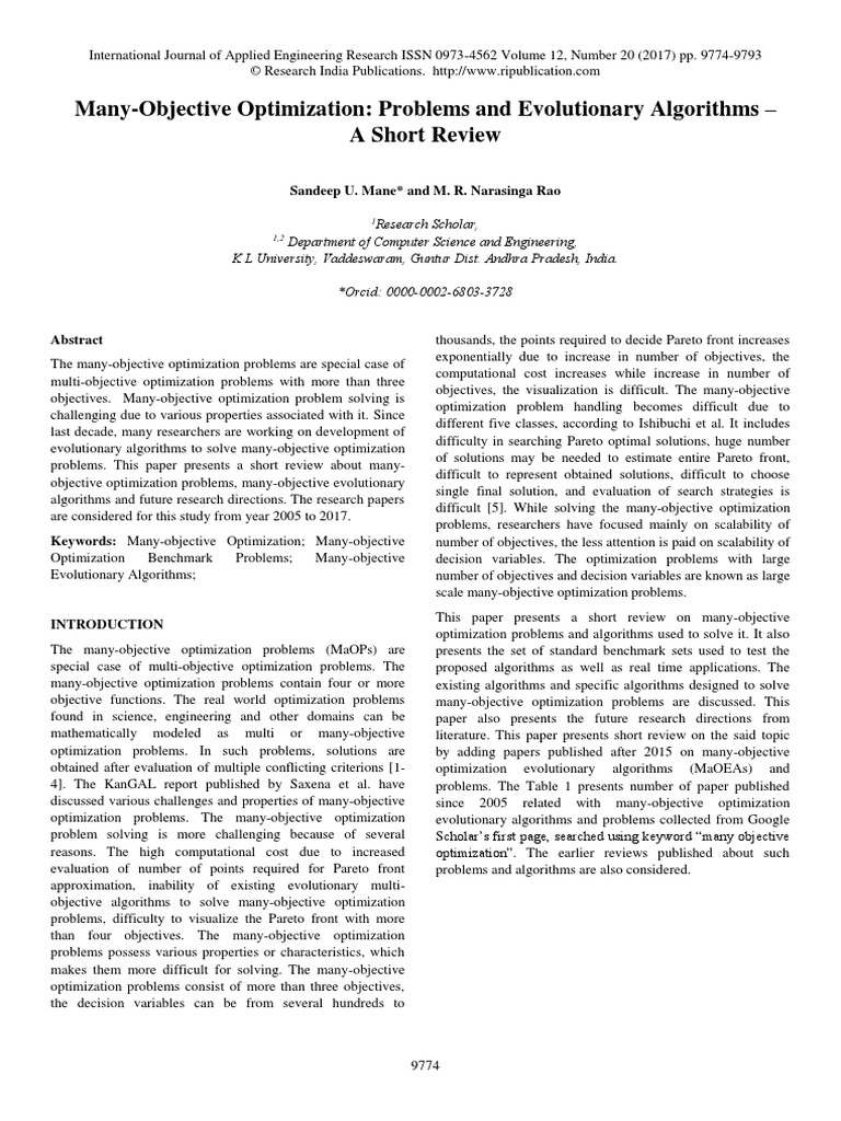 Many-Objective Optimization: Problems and Evolutionary Algorithms - A ...