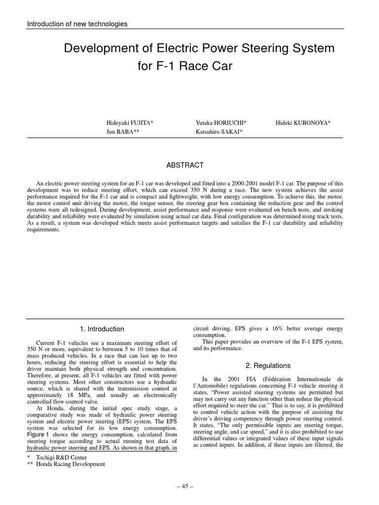 Honda EPS For F1 Car | PDF | Transmission (Mechanics) | Electric Motor