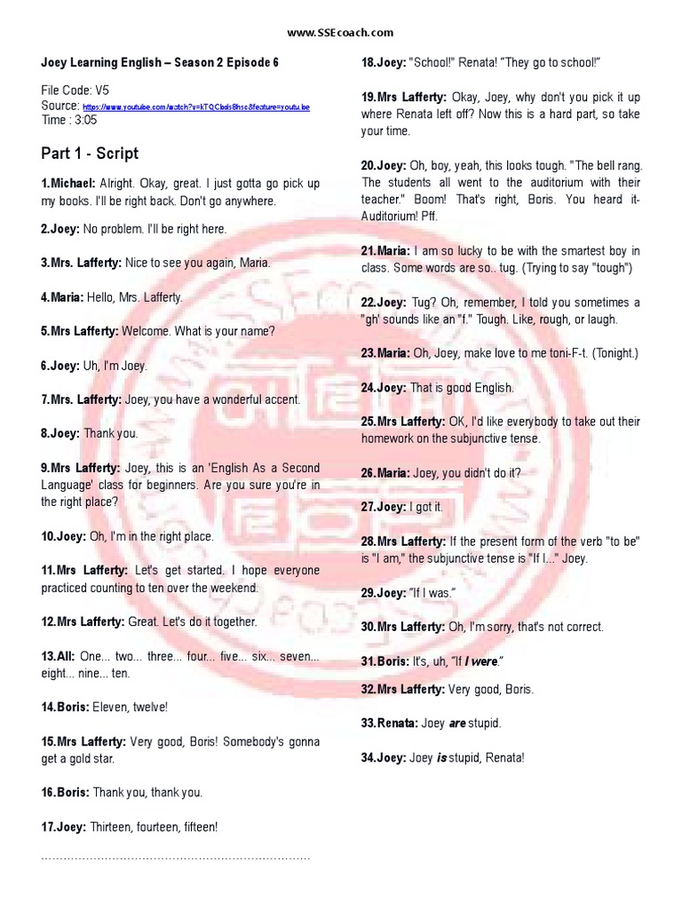 Learning English in the Classroom: A Transcript from Joey's English ...