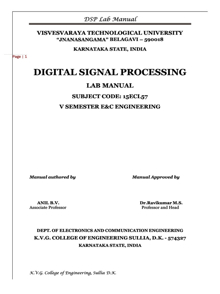 Digital Signal Processing Digital Signal Processing: DSP Lab Manual DSP Lab Manual | PDF ...