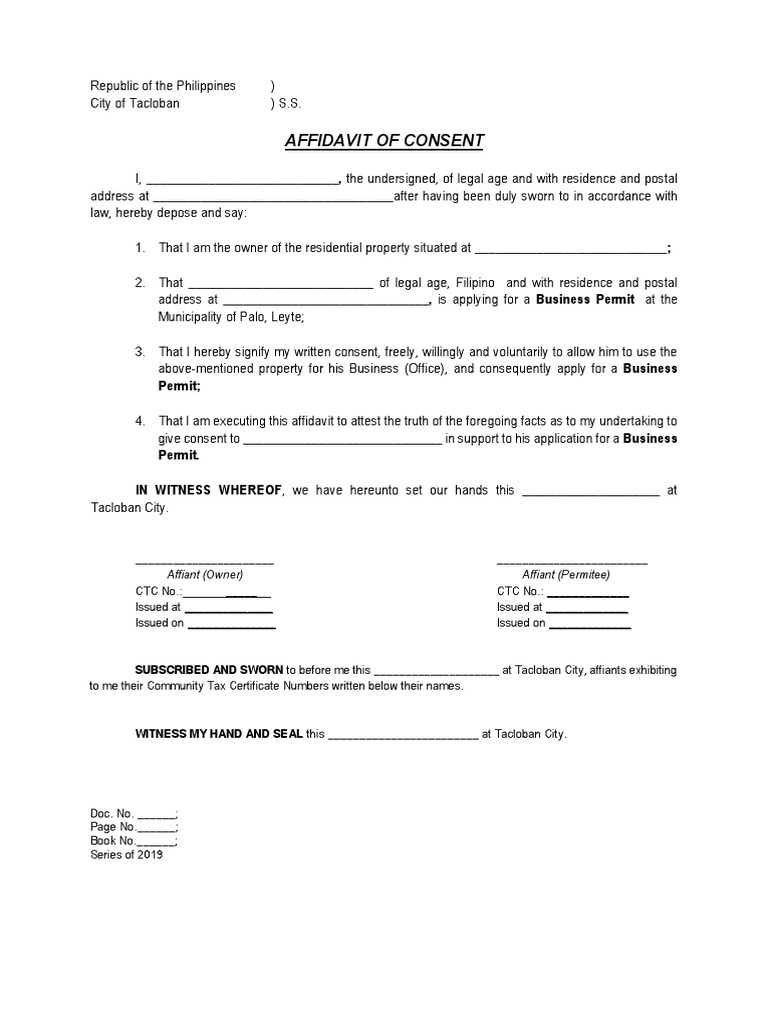 Affidavit of Consent - Sample | PDF