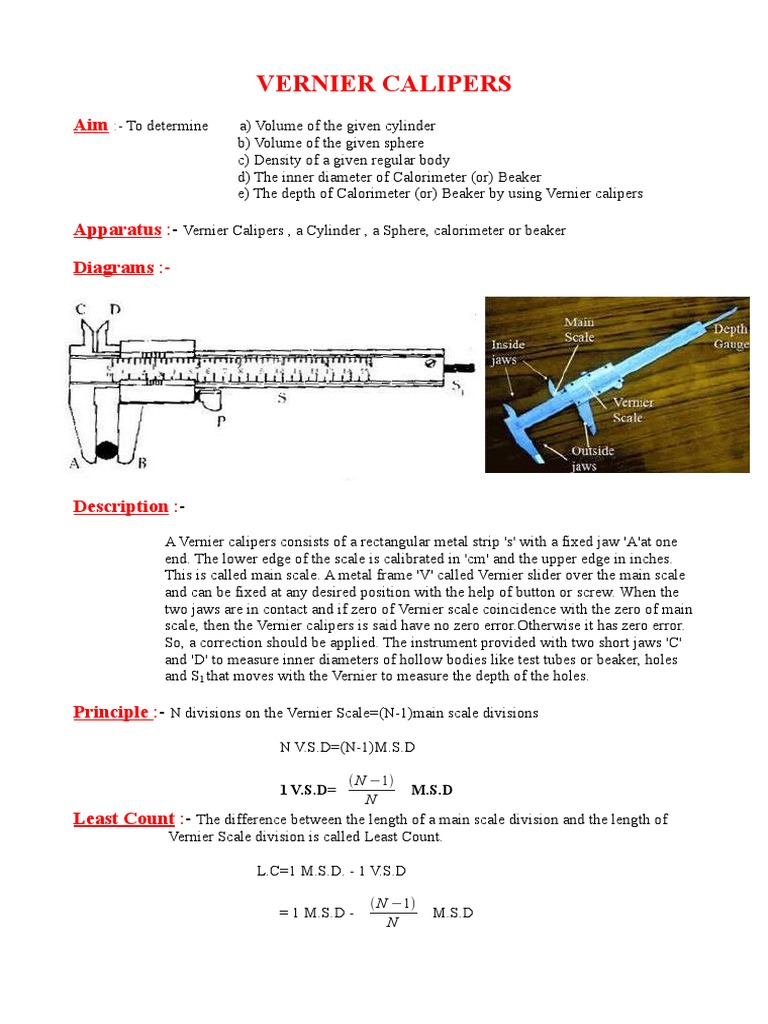 Vernier Caliper Practical Procedure | PDF | Volume | Physics