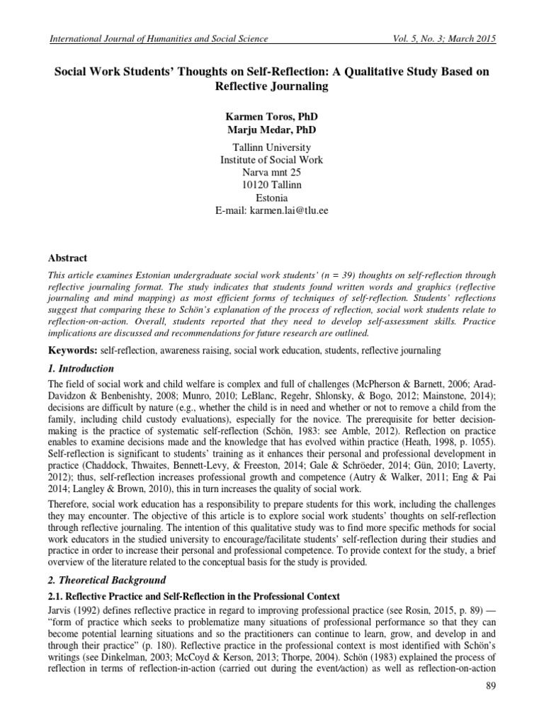 Social Work Students' Thoughts On Self-Reflection: A Qualitative Study ...