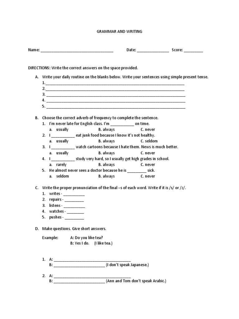 Grammar Test | PDF | English Language | Syntactic Relationships
