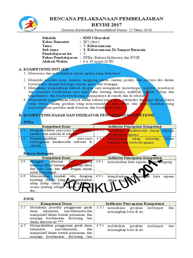 RPP Kelas 2 Tema 7 St3/Rpp k2 t7 St3 Pb5 Revisi 2017 | PDF | Karier & Perkembangan | Sains ...