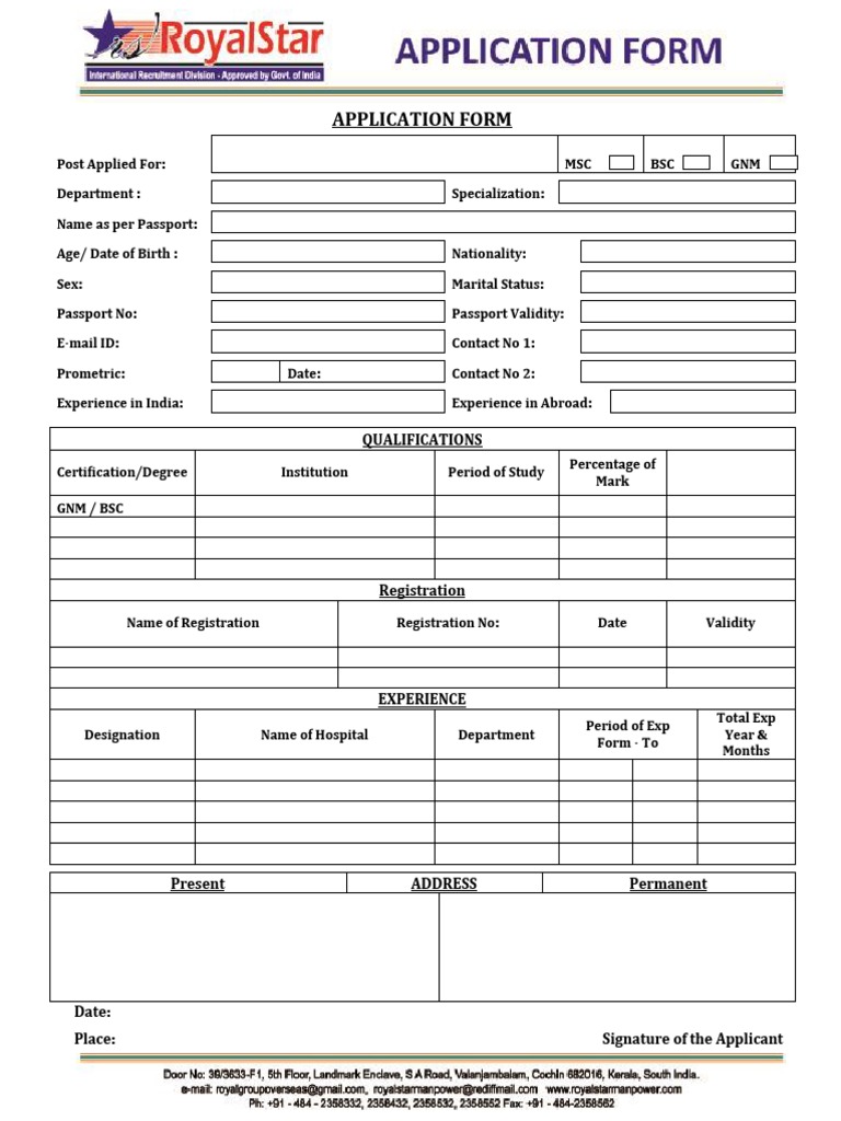 Nurse Job Application Form | PDF