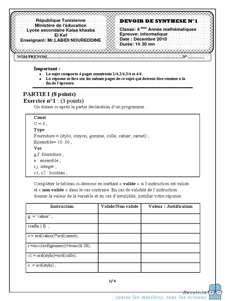 Exercice de Programmation Pascal | PDF | Enseignement des mathématiques ...