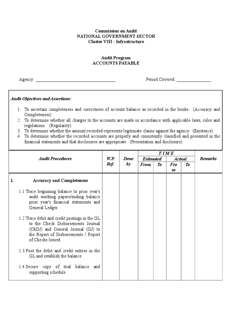 Aud. Program - Accounts Payable | PDF | Accounts Payable | Debits And ...