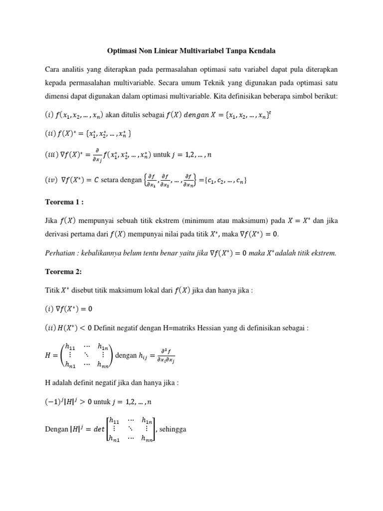 Optimasi Non Liniear Multivariabel Tanpa Kendala | PDF