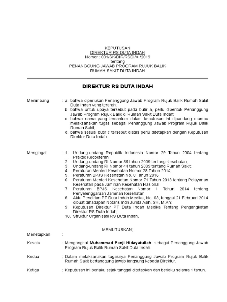 Sk Penanggung Jawab Program Rujuk Balik Panji Pdf