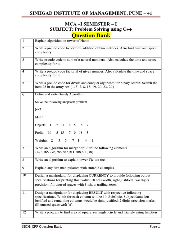 CPP Questions Bank | PDF | Subroutine | Method (Computer Programming)
