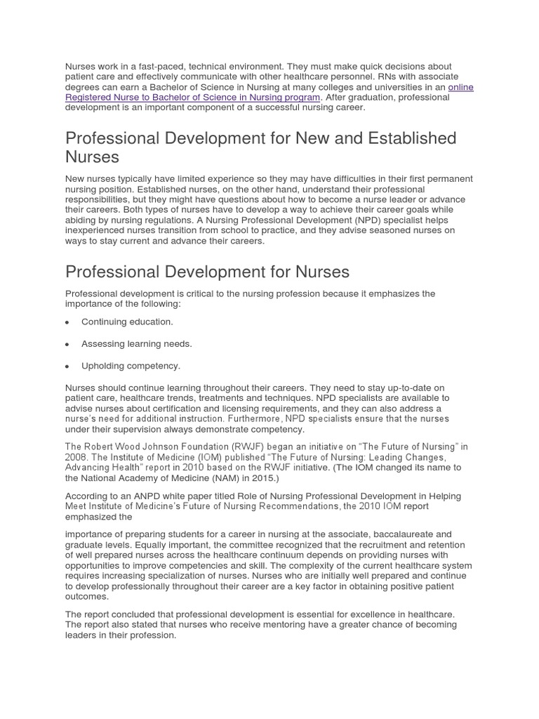 Professional Development For New and Established Nurses | PDF | Nursing ...