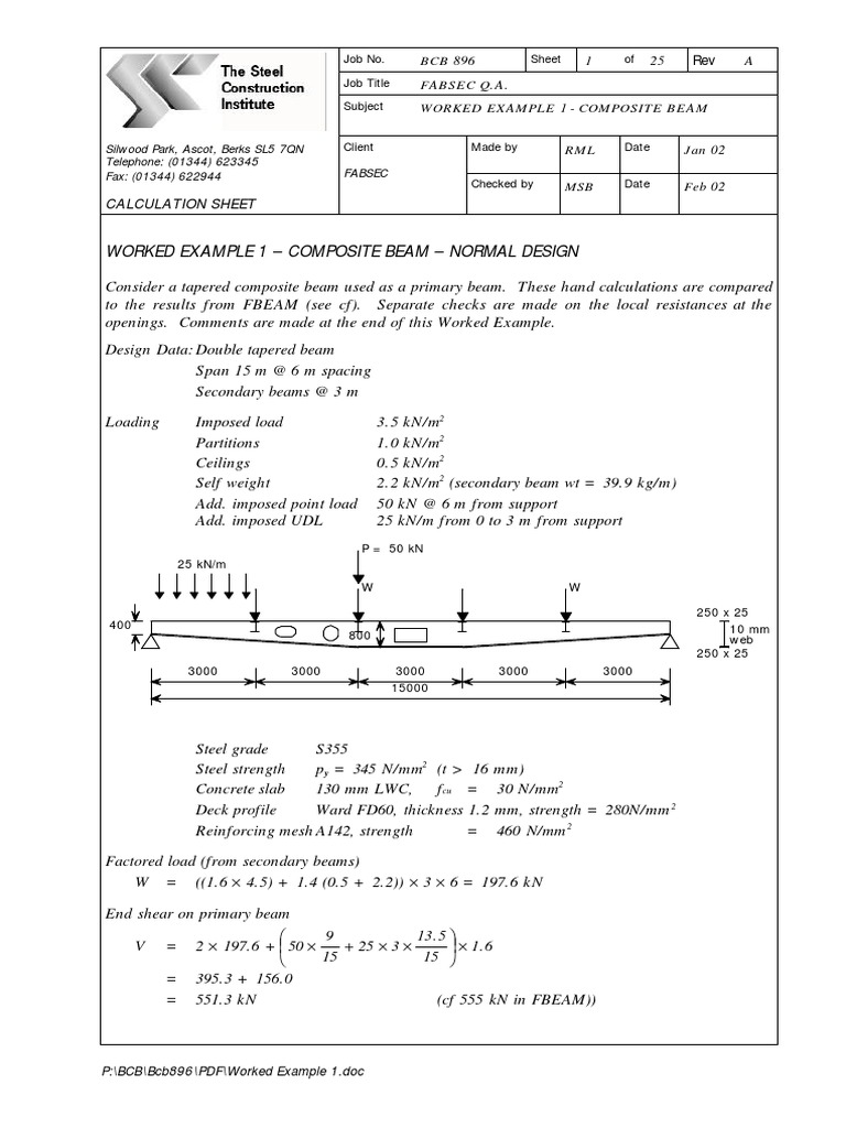 Worked Example 1 - Composite Beam - Normal Design PDF | PDF | Bending ...