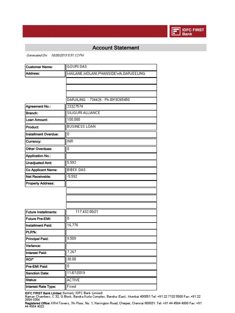 Statement of Account - PDF 23327574 | PDF | Interest | Service Industries