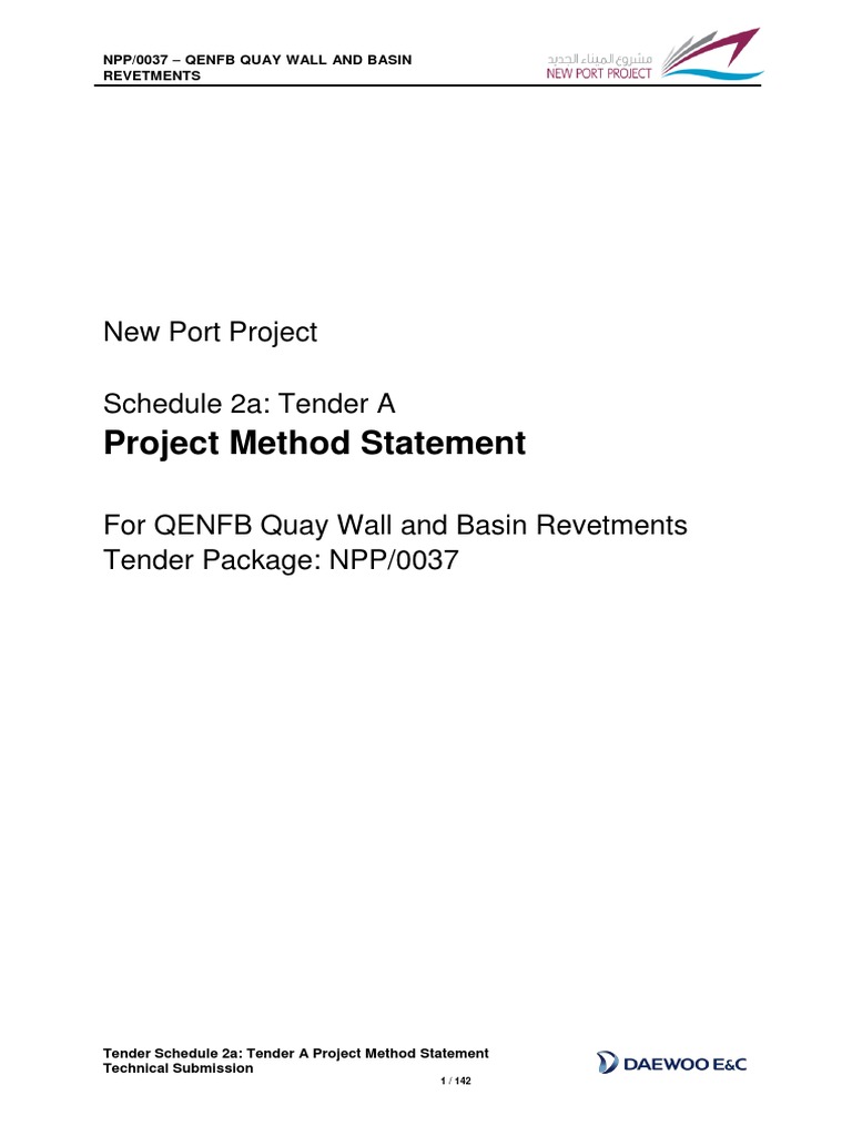 Quay Wall and Basin Method Statement | PDF | Dredging | Tide