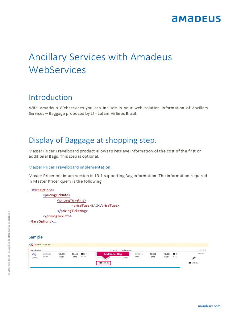 Ancillary Services Additional Baggage Web Services Quick Card en 2017 08 17573313 en US | PDF ...