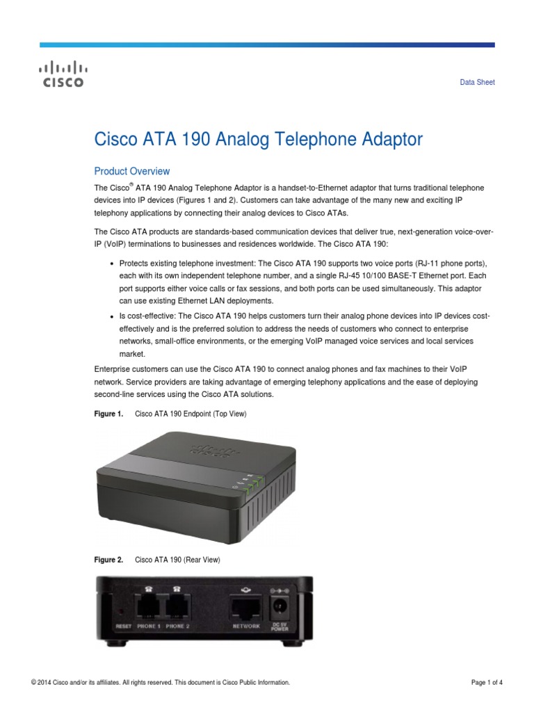 Cisco ATA 190 Analog Telephone Adaptor: Product Overview | PDF ...