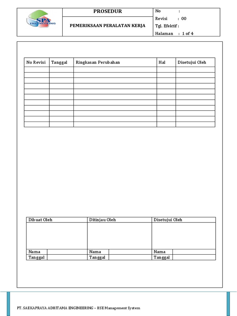 Sop Pemeriksaan Peralatan Kerja | PDF
