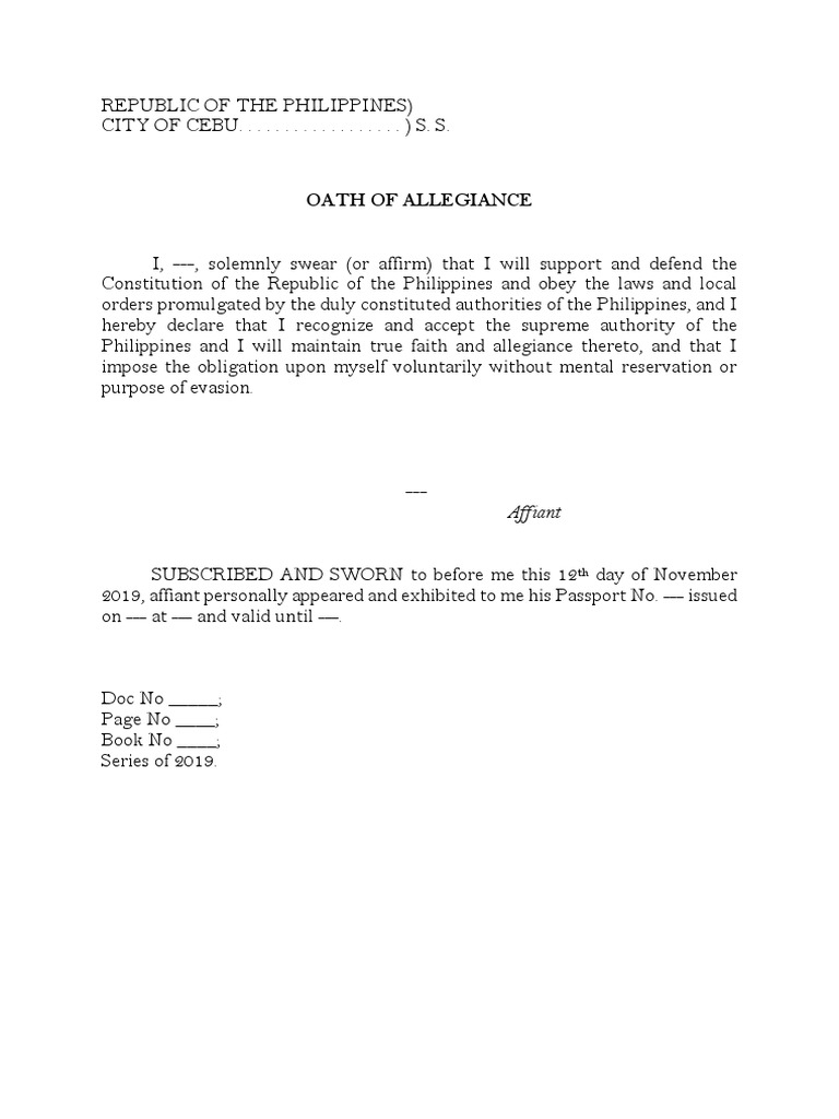 Oath of Allegiance Sample | PDF