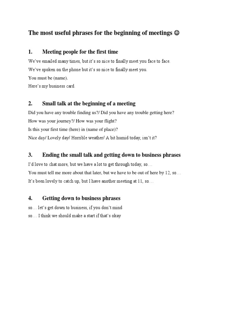 A1+ Business Meeting Phrases | PDF