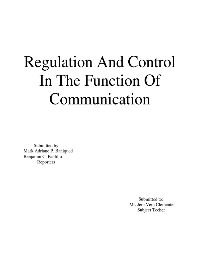 Regulation and Control ORAL | PDF