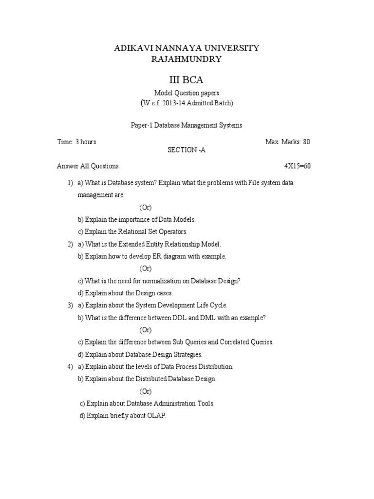 AKNU 3rd Sem BCA DBMS Model Paper | PDF