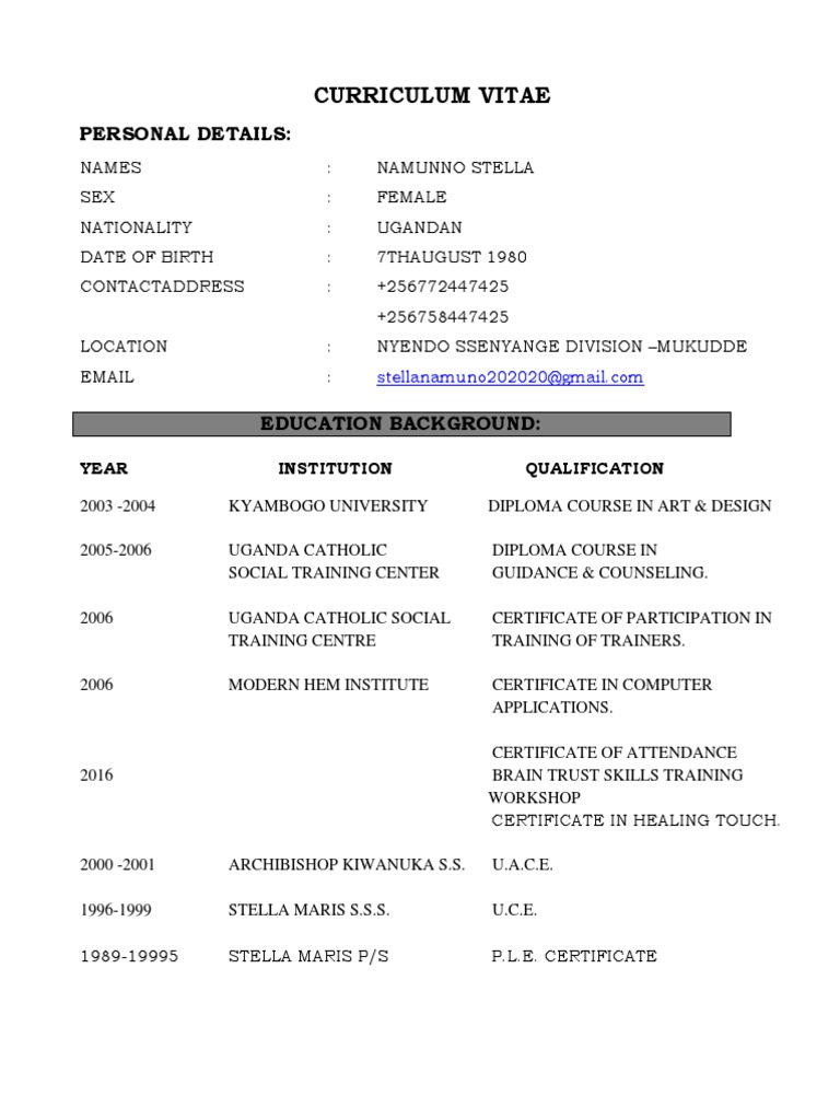 Curriculum Vitae Stella | PDF | Hiv/Aids | Health Care