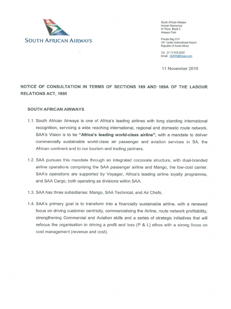 SAA Retrenchment Notice
