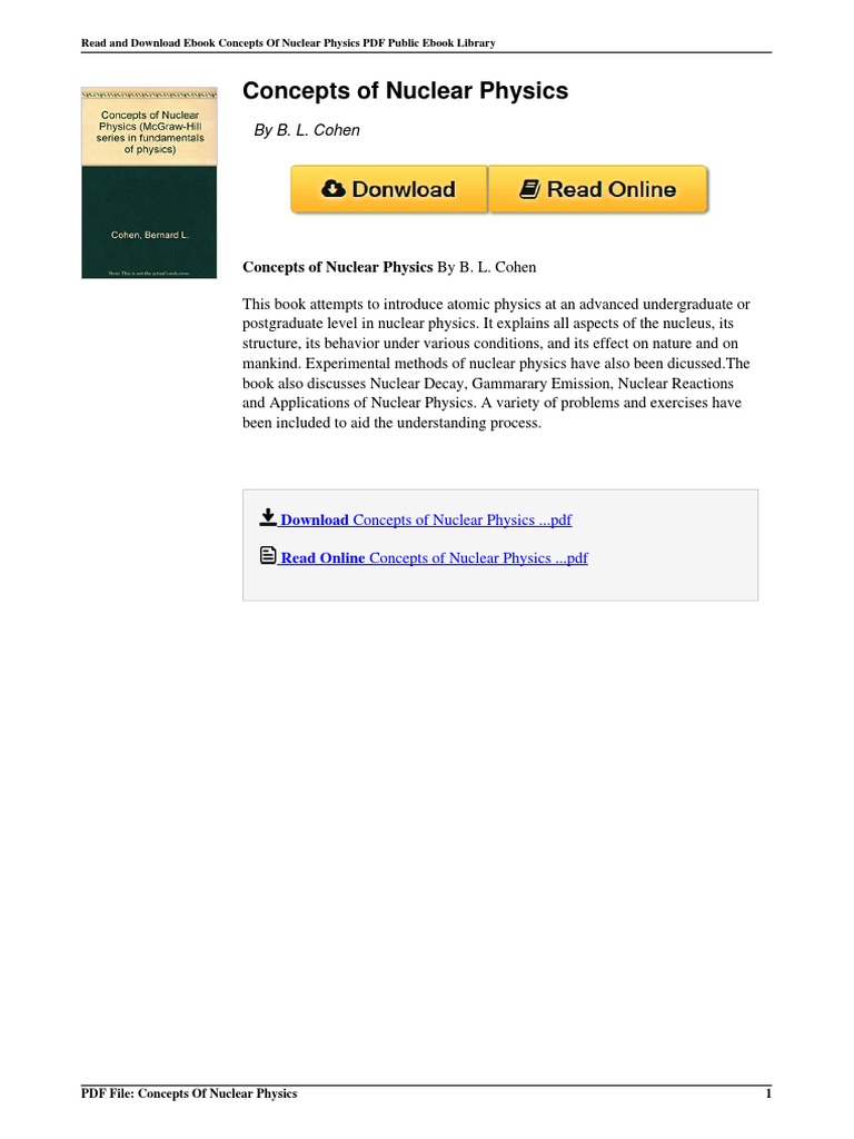 Concepts of Nuclear Physics by B L Cohen 0070115567 PDF | PDF | E Books ...
