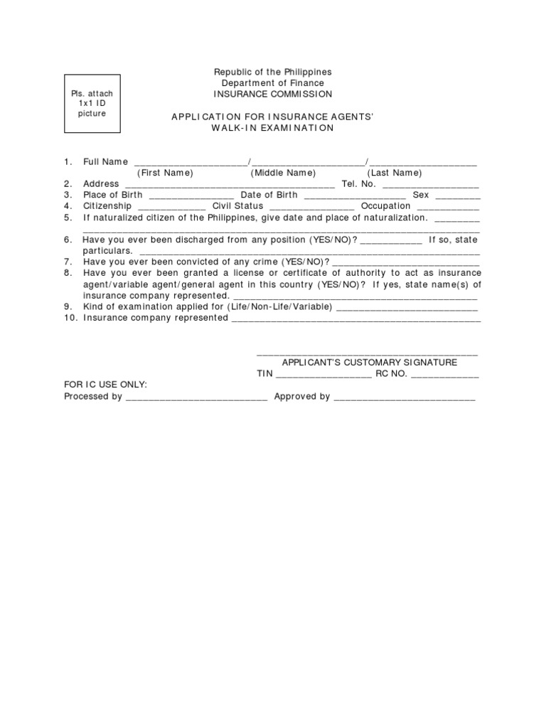 Insurance Agents Exam Application Form | PDF