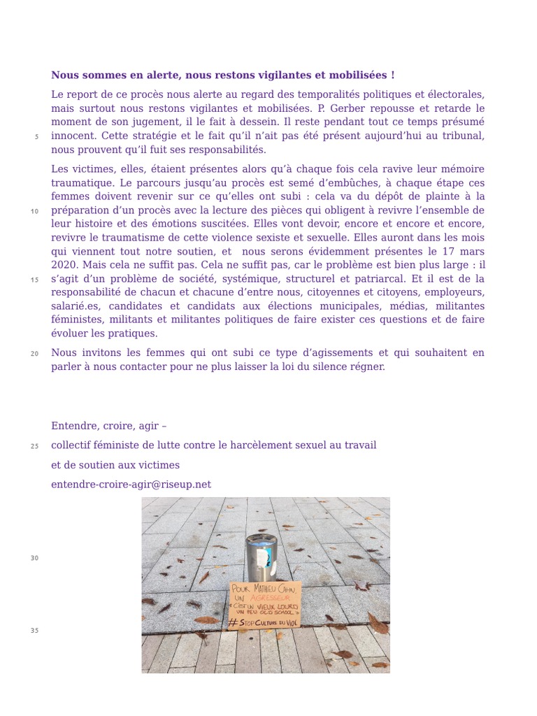 Entendre, Croire, Agir Réagit Au Report Du Procès de Patrick Gerber | PDF